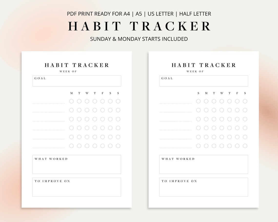 Habit Tracker Printable | Daily Weekly Habit Tracker | Fillable Tracker ...
