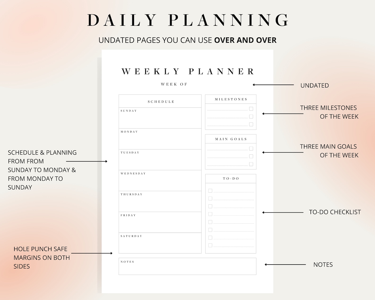 Weekly Planner Printable Undated Minimalist Planner Inserts Weekly ...