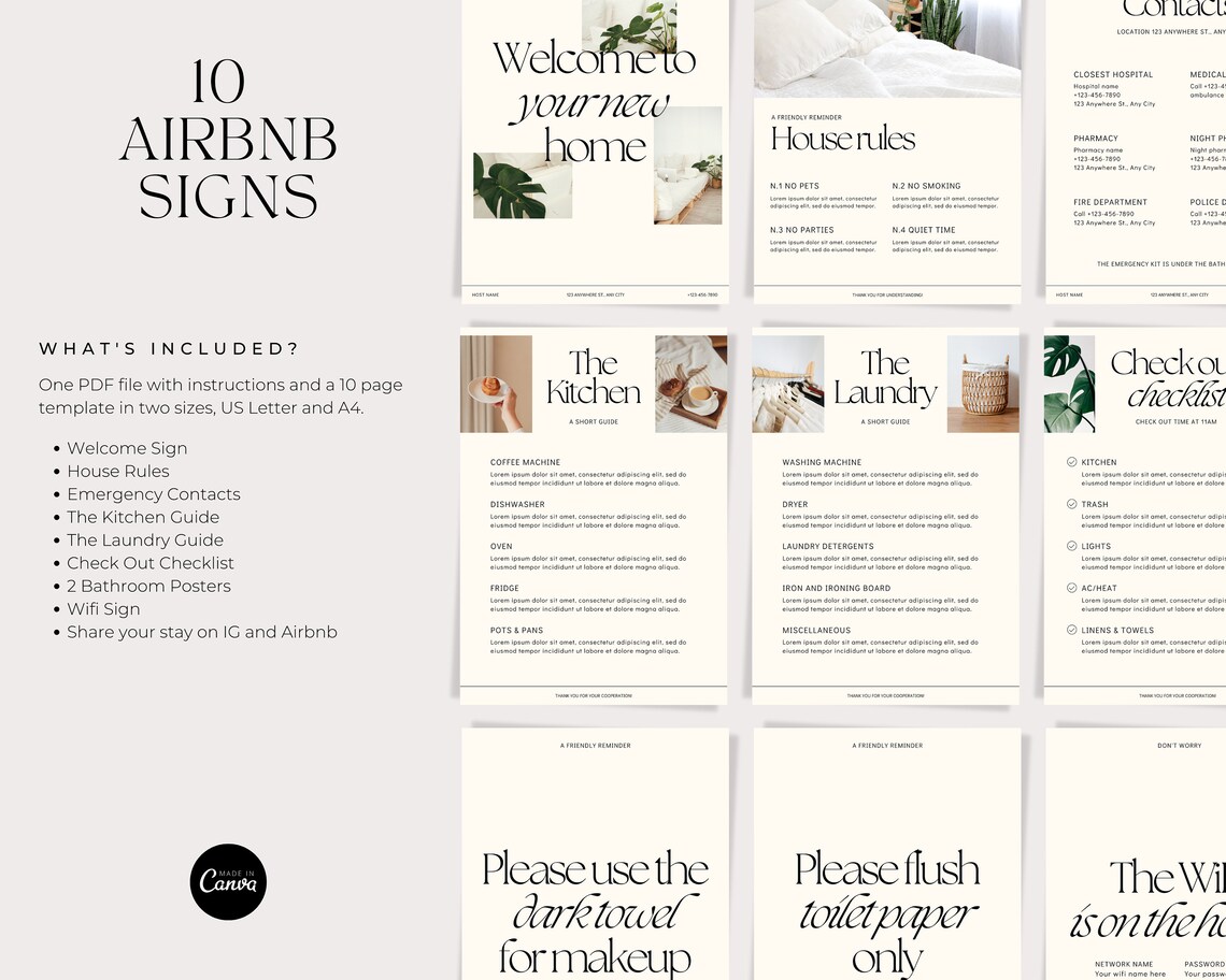 10 Airbnb Signs Canva Template, Airbnb Poster Bundle, VRBO, Super Host ...
