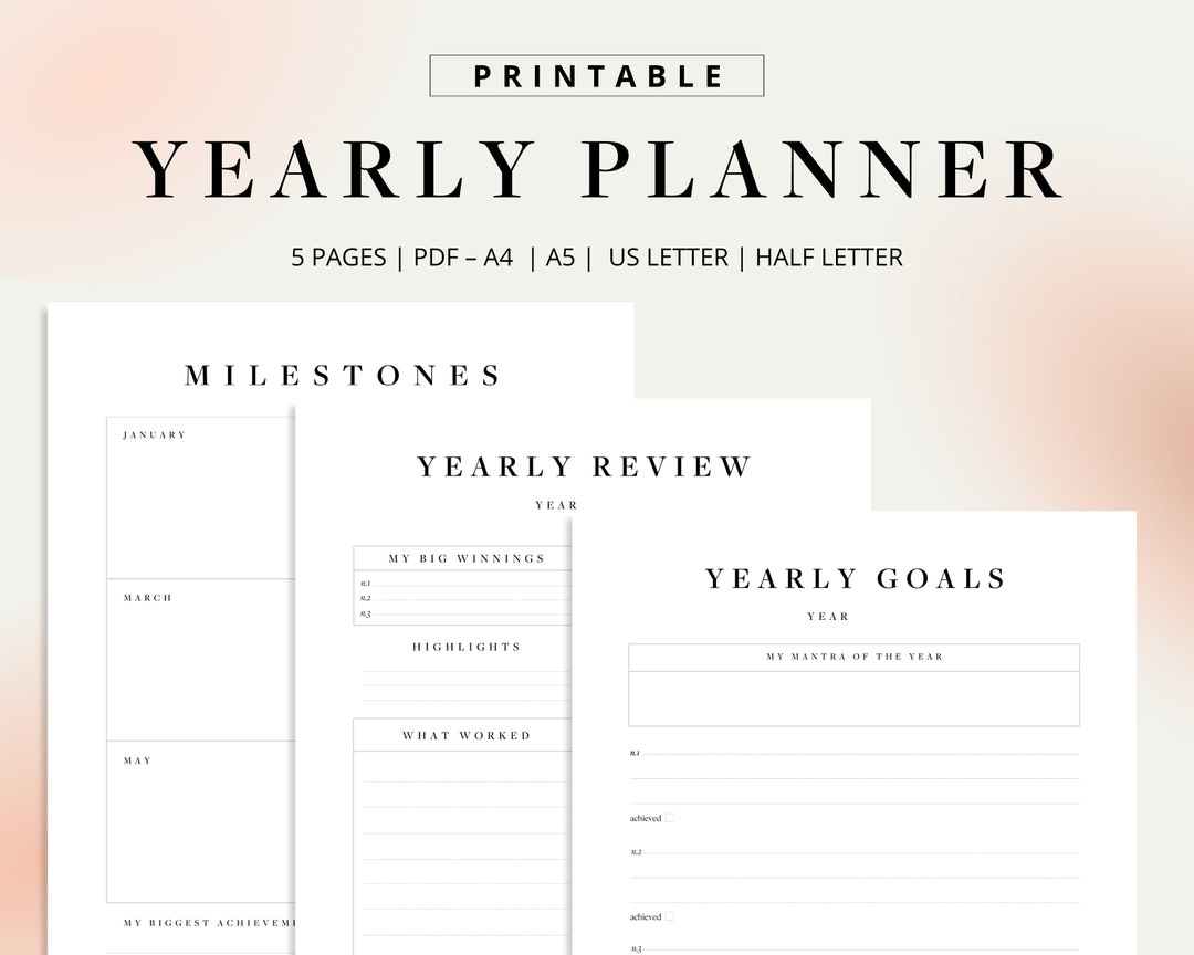 Yearly Planner Printable | Undated | Minimalist Planner Inserts ...