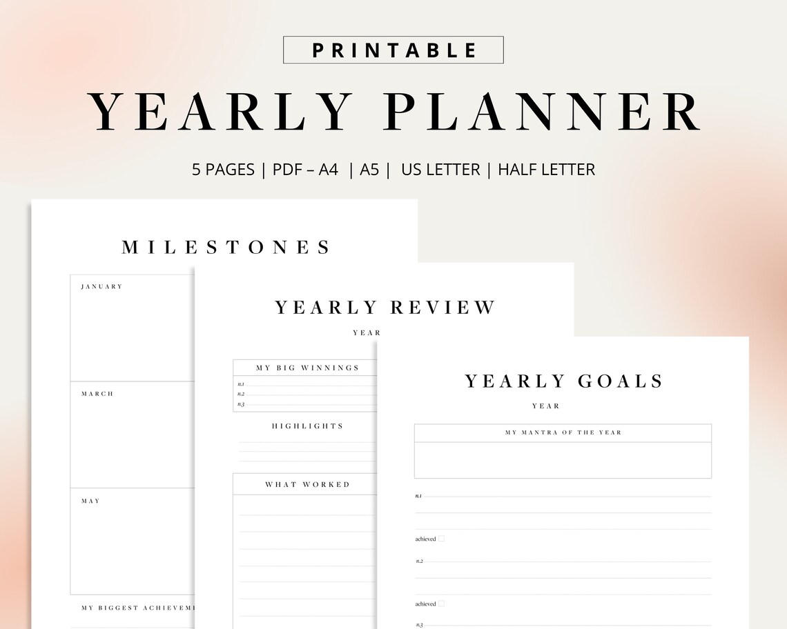 Yearly Planner Printable Undated Minimalist Planner - Etsy