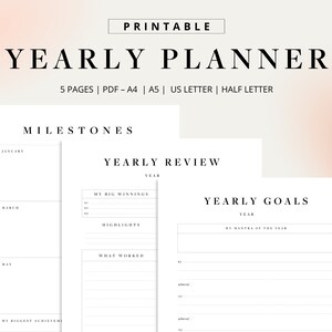 Yearly Planner Printable | Undated | Minimalist Planner Inserts ...
