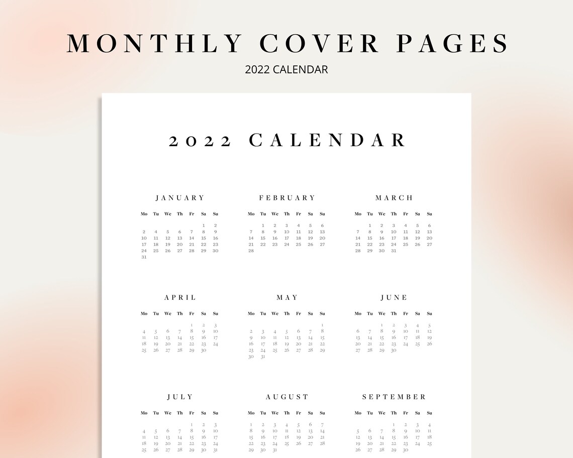 Monthly Cover Pages Printable 2022 Calendar Bullet Journal - Etsy