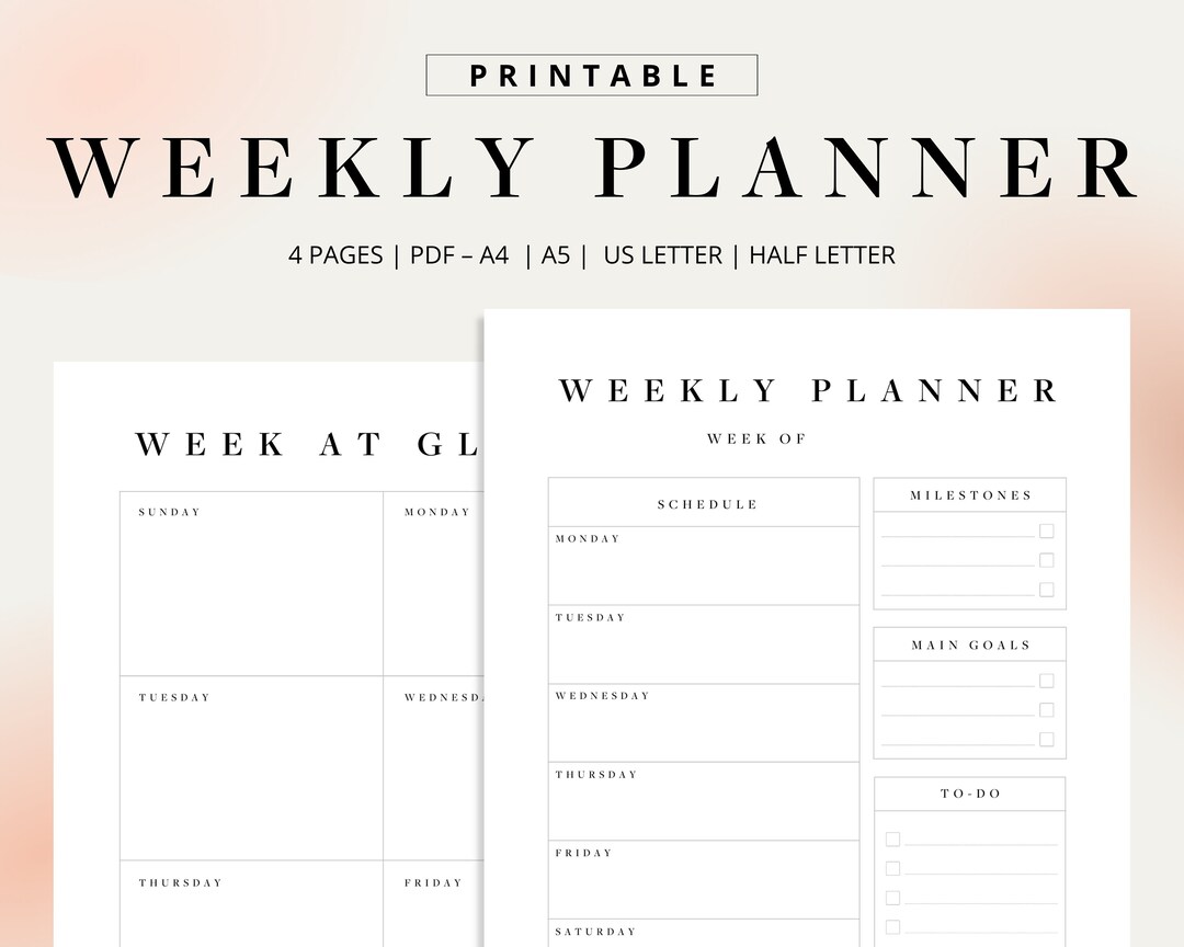 Weekly Planner Printable | Undated | Minimalist Planner Inserts ...