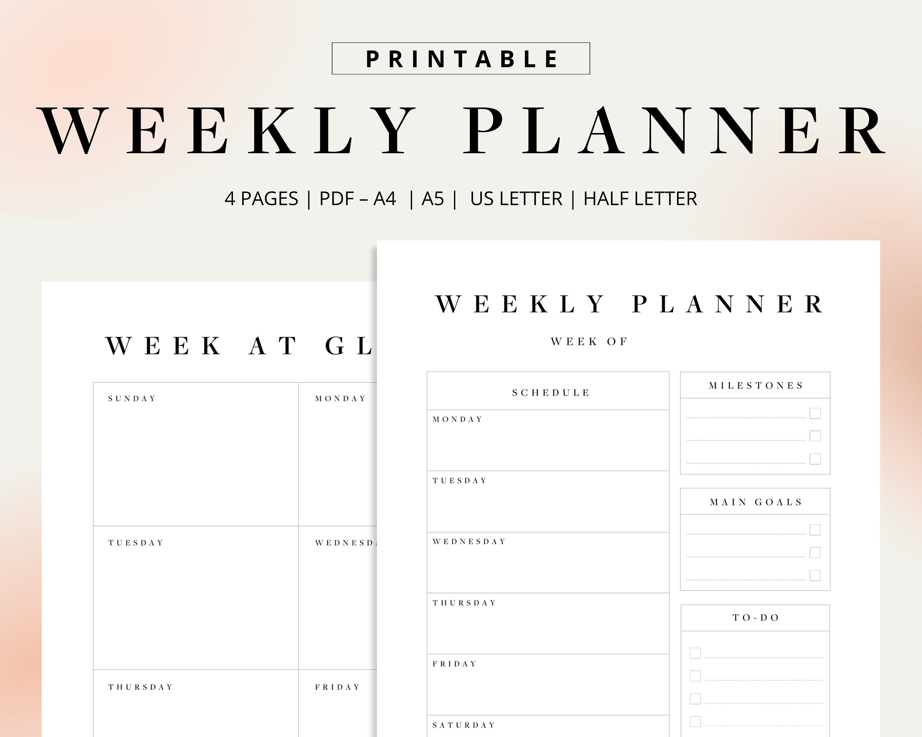 Weekly Planner Printable Undated Minimalist Planner Inserts Weekly ...