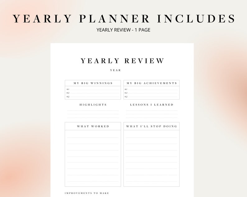 Yearly Planner Printable Undated Minimalist Planner Inserts Yearly ...