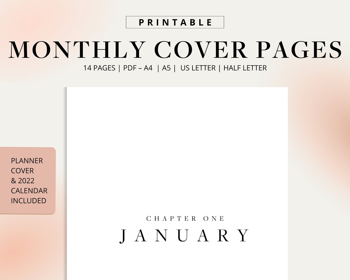Monthly Cover Pages Printable 2022 Calendar Bullet Journal - Etsy