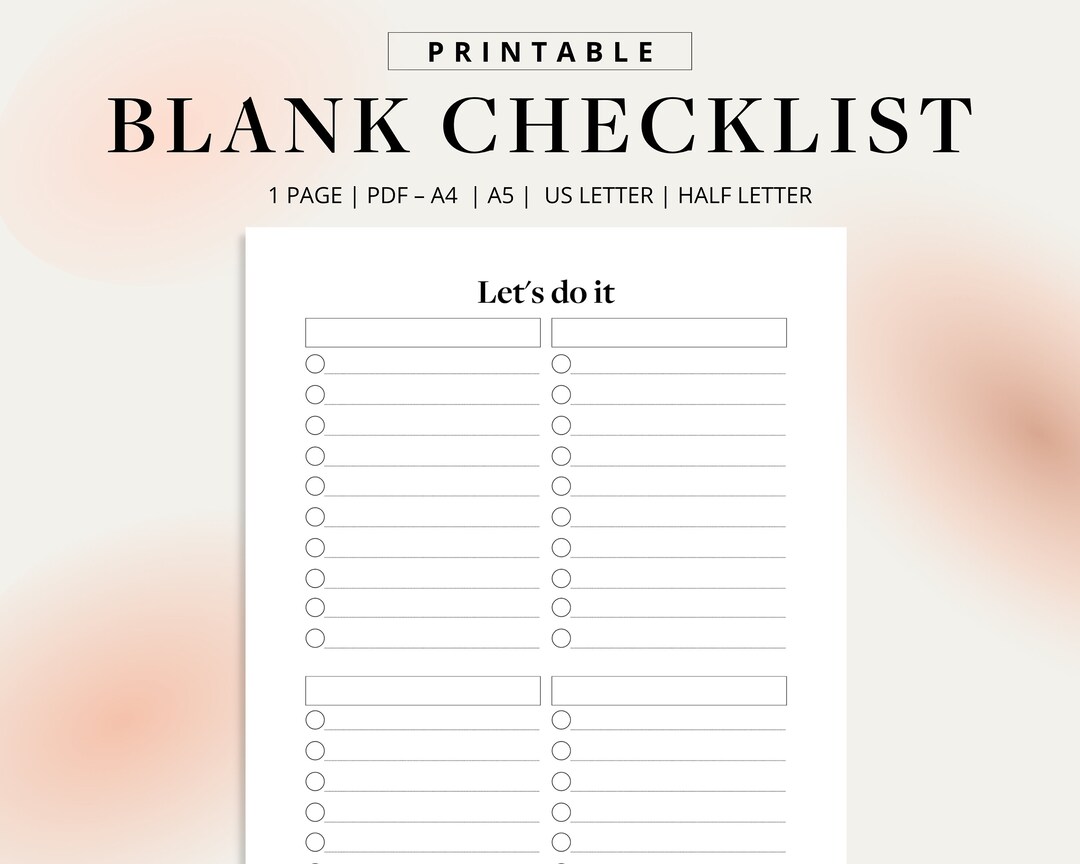 Blank Checklist Printable | Minimal Planner | Planner Inserts ...