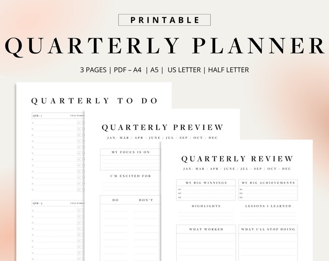 Quarterly Planner Printable Undated Minimalist Planner - Etsy