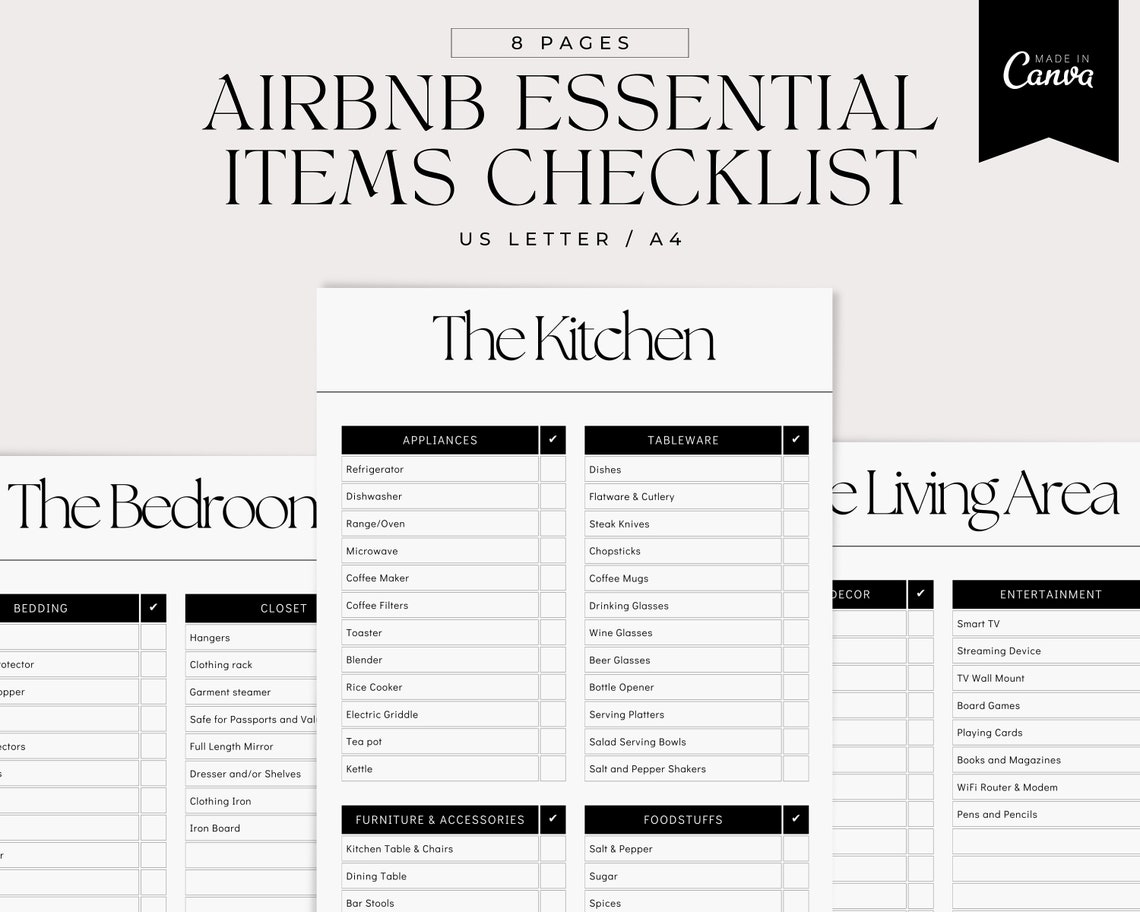 Airbnb Essential Items Checklist Canva Template, VRBO, Super Host ...