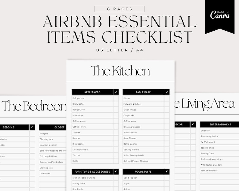 Airbnb Essential Items Checklist Canva Template, VRBO, Super Host ...