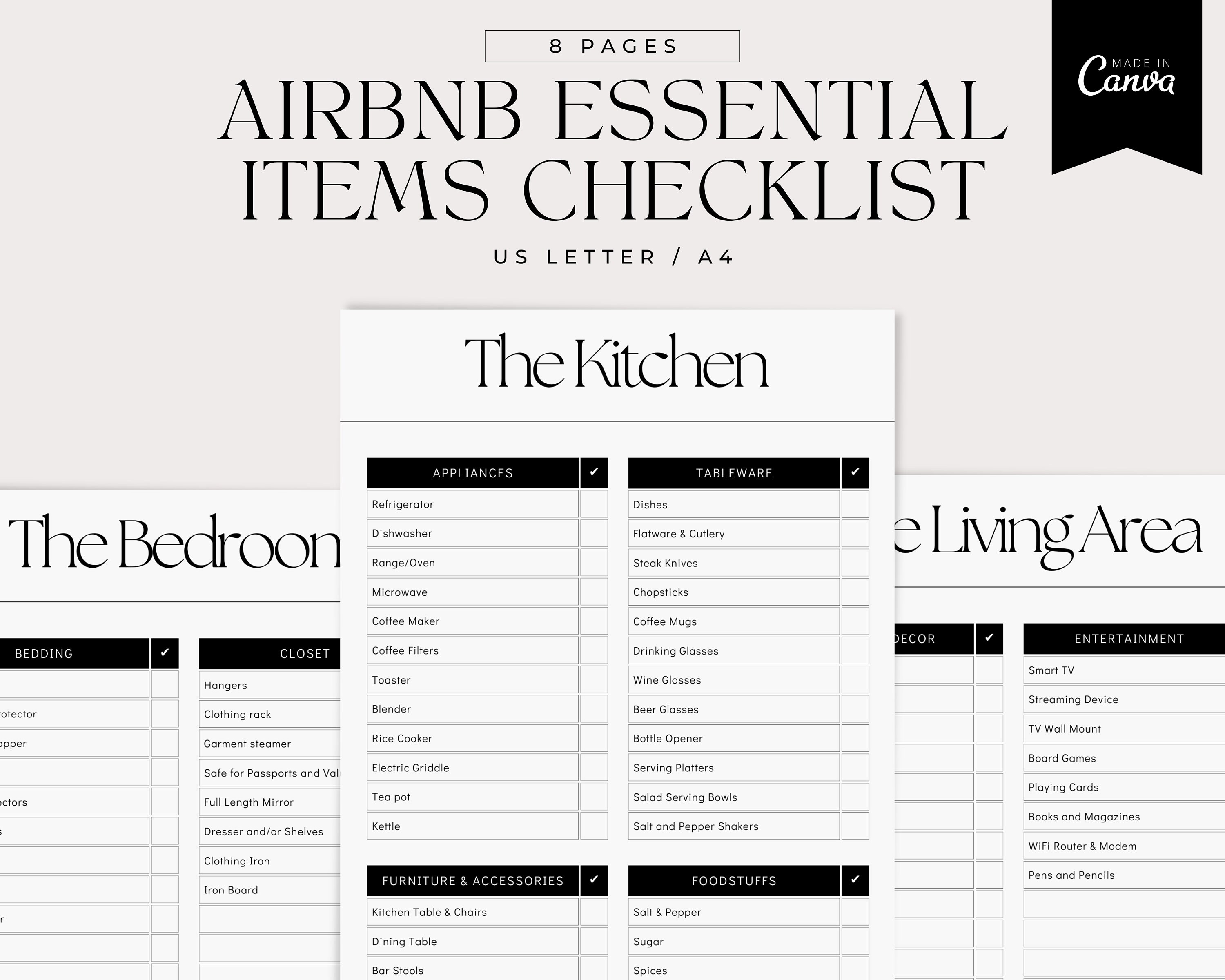 Airbnb Essential Items Checklist Canva Template, VRBO, Super Host ...