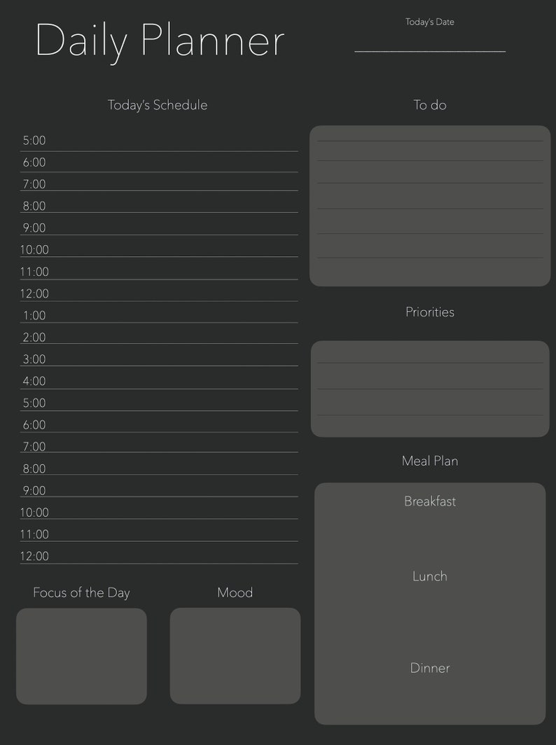Digital Daily Planner DARK THEMED - Etsy