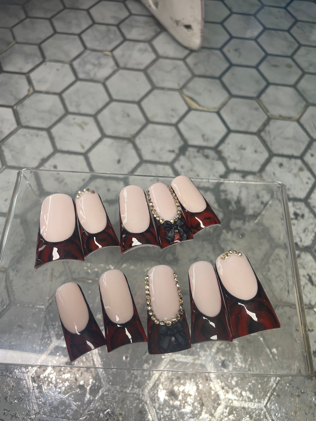 Rose Inspired Frenchies/ Hand Painted/custom Press on Nails/ Hand Made ...