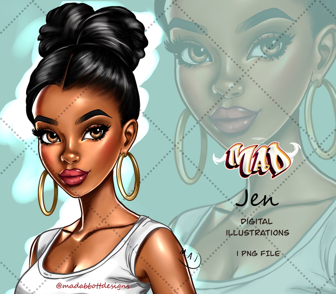 Jen, Black Girl Clipart, Digital Illustration, Cute Girl Clipart, High ...