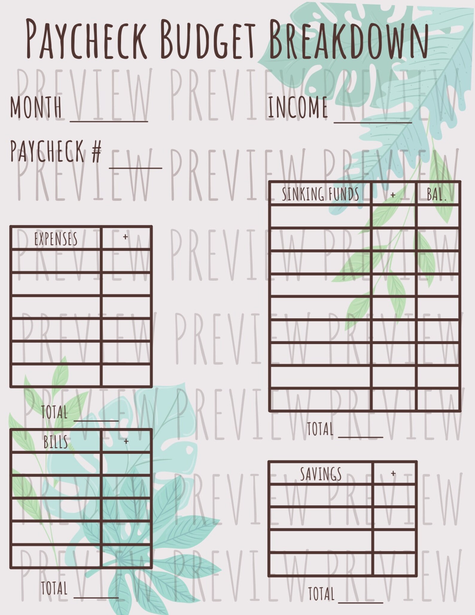 Paycheck Budget Breakdown Printable downloadable Sheet Budgeting Paycheck Budget Breakdown Printable downloadable Sheet Budgeting