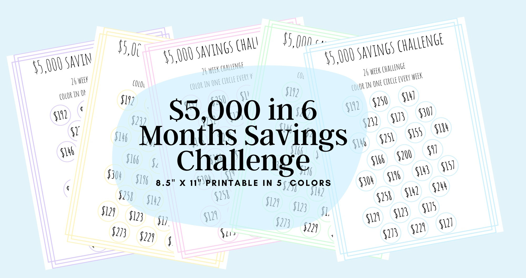 5K in 6 Months Savings Challenge in Blue 26 Week Money Saving Challenge ...