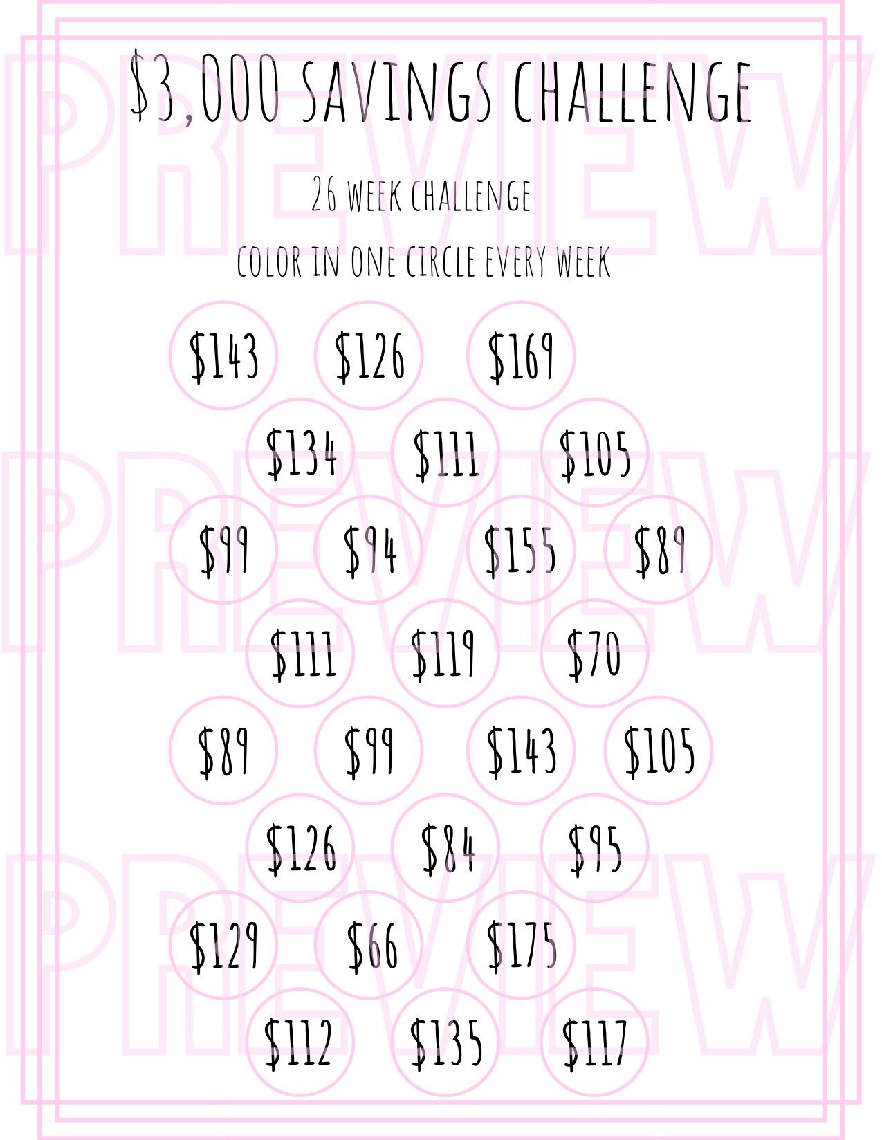 3K in 6 Months Savings Challenge in Pink 26 Week Money Saving Challenge ...