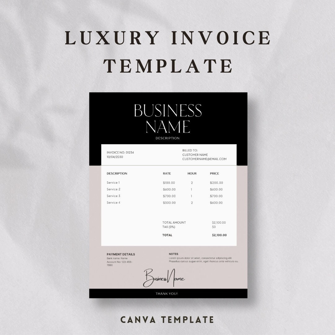 Chic Aesthetic Luxury Invoice Template Editable Canva Design Small ...