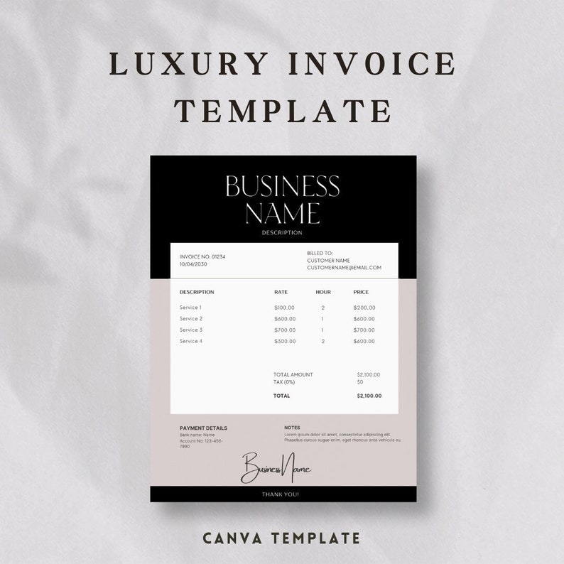 Chic Aesthetic Luxury Invoice Template Editable Canva Design Small ...