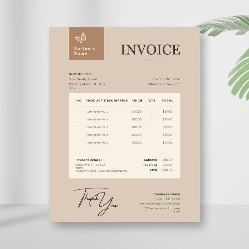 Beige Aesthetic Invoice Template Editable Canva Design Customizable ...