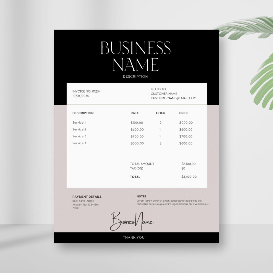 Chic Aesthetic Luxury Invoice Template Editable Canva Design Small ...
