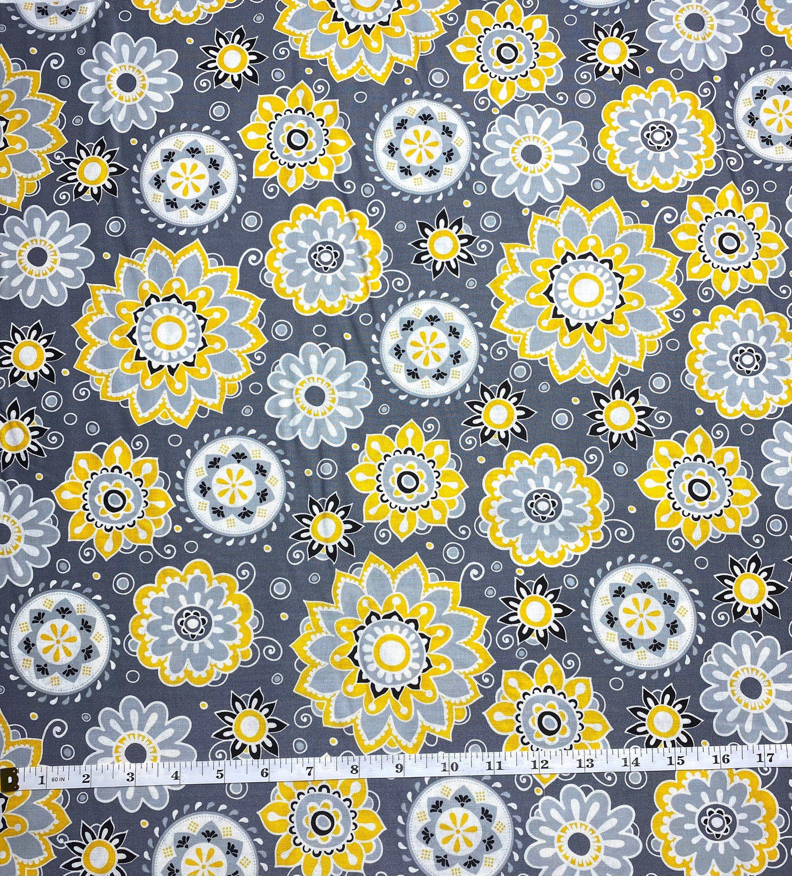 Grey Floral Print Cotton Fabric - Etsy