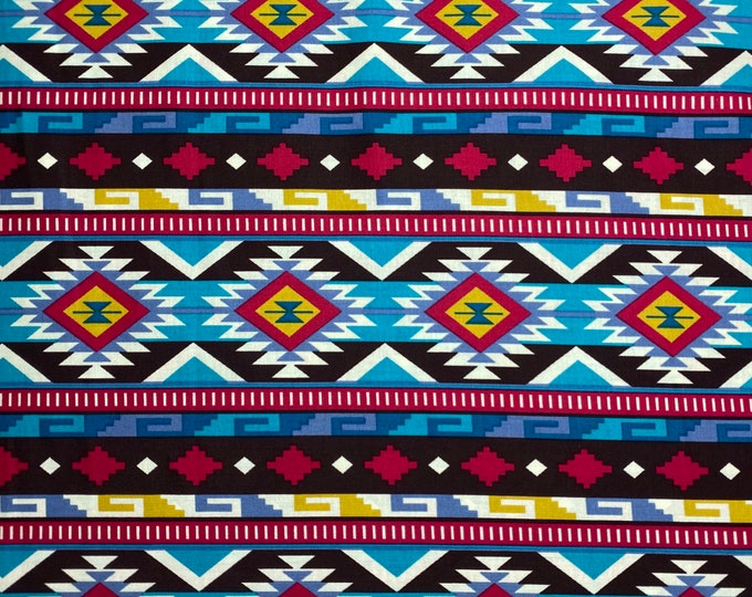Navajo Inspired Fabric Native American Bead Pattern Turquoise by Khaus ...