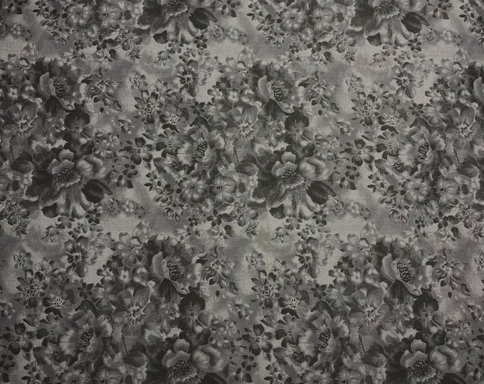 Black Roses Fabric Hand Painted Funky Quirky Roses, Large Scale, Black ...