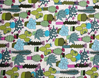 Black and White Cactus Fabric Cactus Meets Triangles on Green by ...