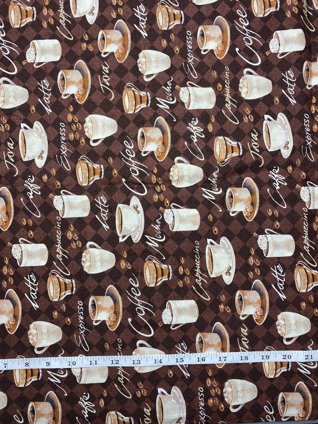 Coffee Print Cotton Fabric - Etsy