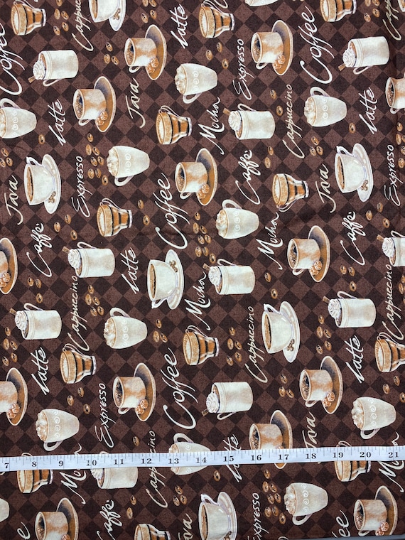 Coffee Print Cotton Fabric - Etsy