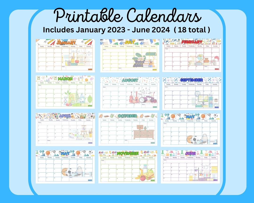 Buy Printable Calendar 2023-2024, Printable Calendar, School Calendar ...