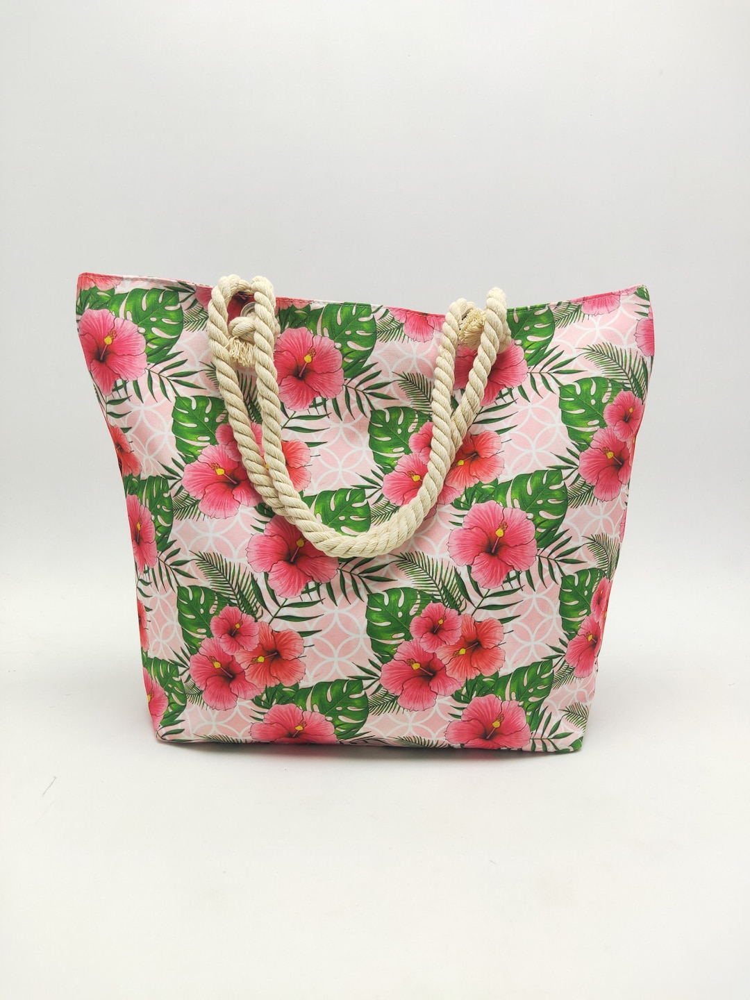 Hibiscus, Summer Beach Bag, Tropical Flowers, Palm Tree Summer Tote ...