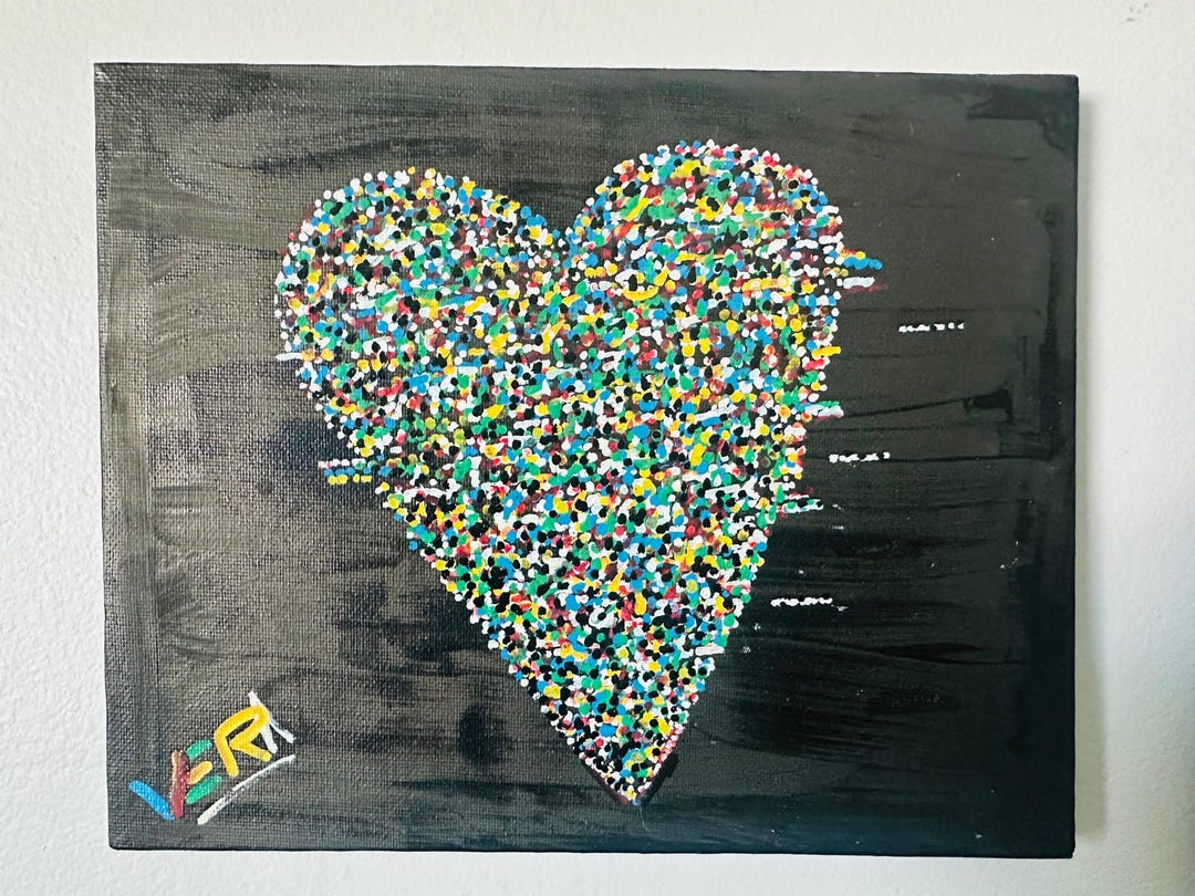 Original Painting Heart Pointillism Acrylic by Alex Vera, Original ...