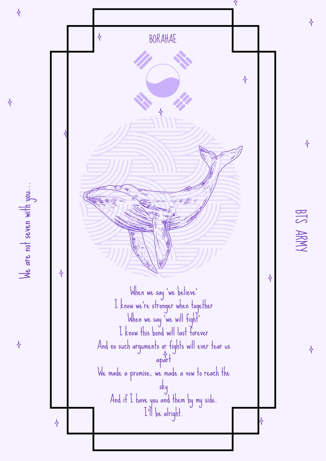 BTS Inspired ARMY Digital Print SEVEN Purple Whale Borahae Korea - Etsy
