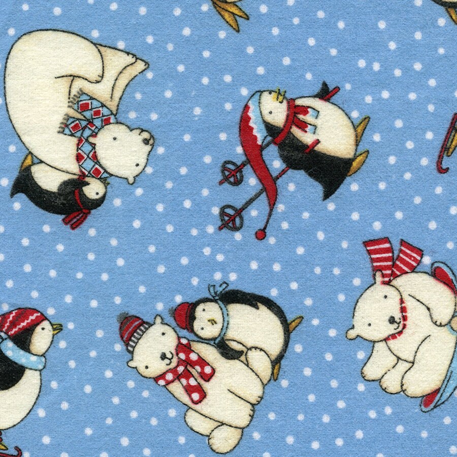Polar Pals Winter Fun on Red Flannel by Debbie Mumm for South - Etsy