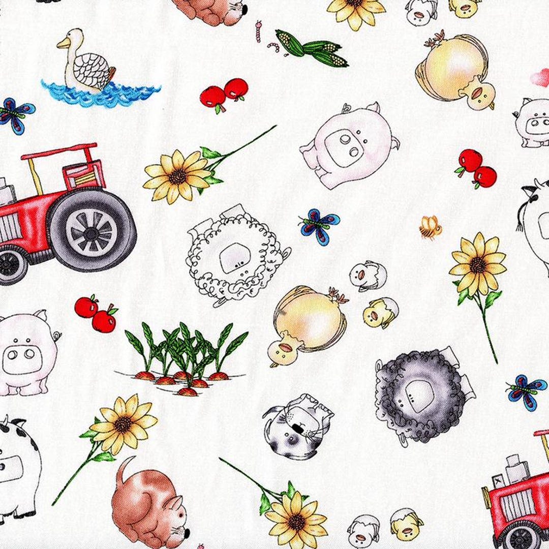 A Trip to the Farm Motif's Tossed on White by Tracey Hall for Studio E ...