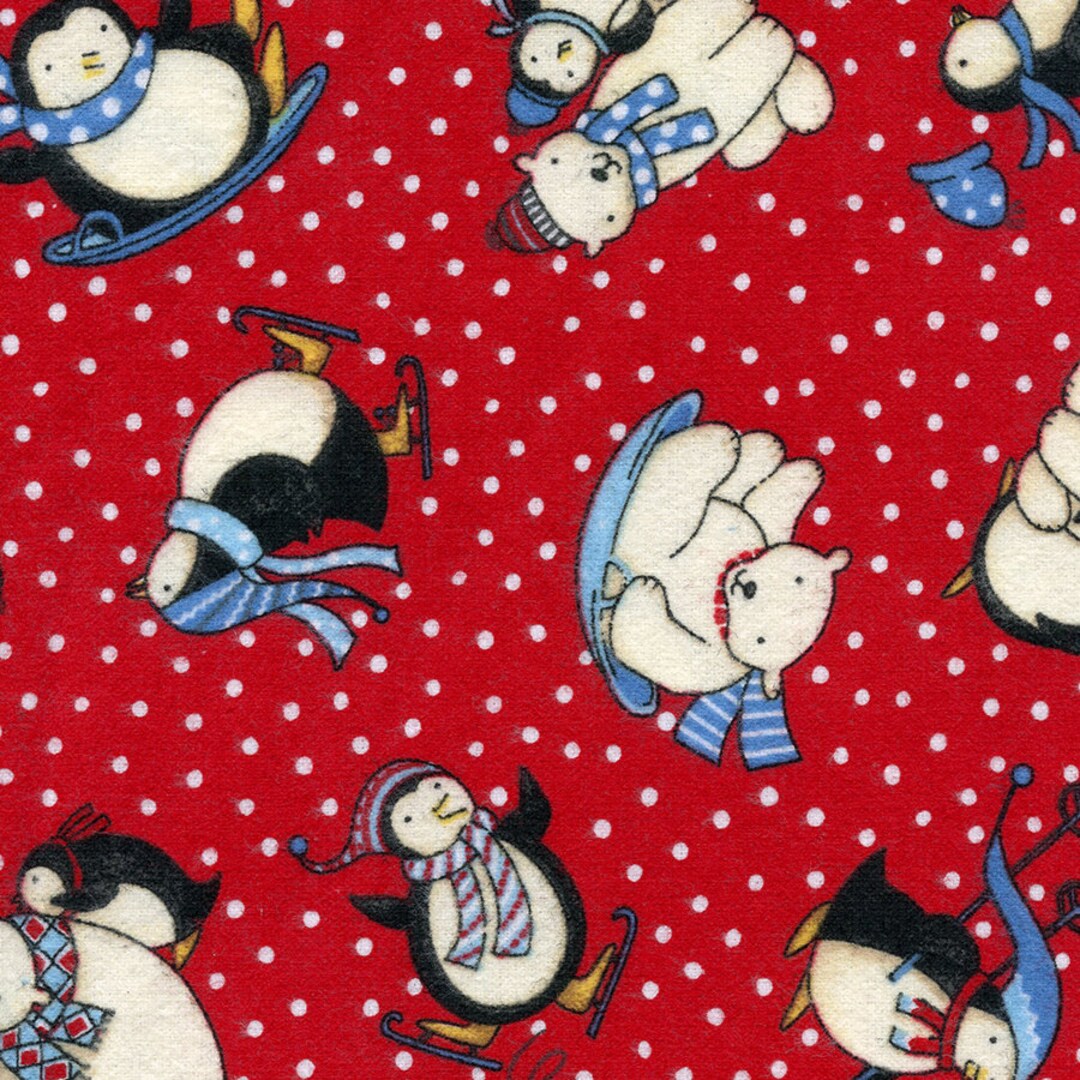Polar Pals Winter Fun on Red Flannel by Debbie Mumm for South - Etsy