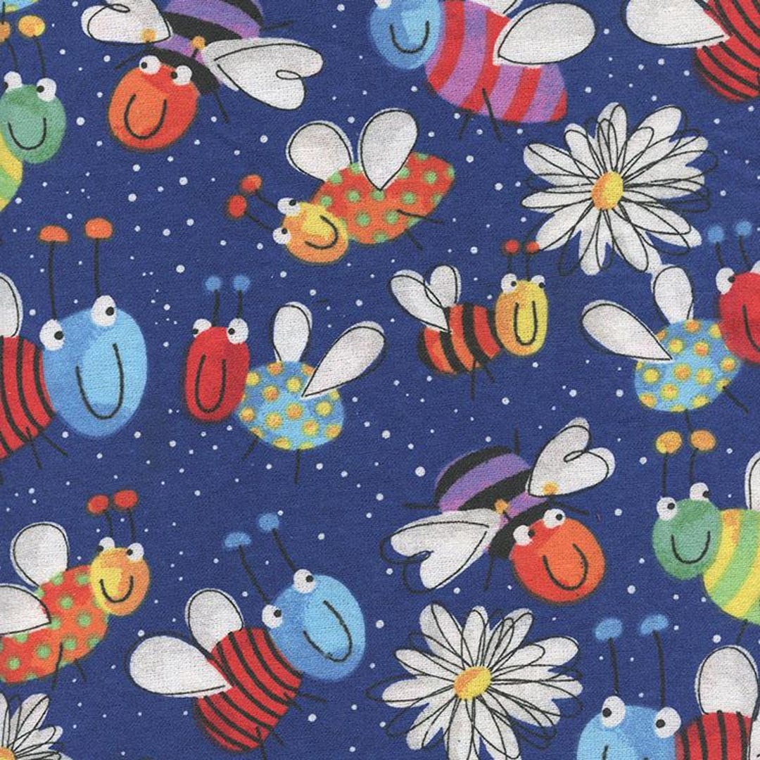Bumble Bees on Navy Flannel by Oasis Fabrics - Etsy
