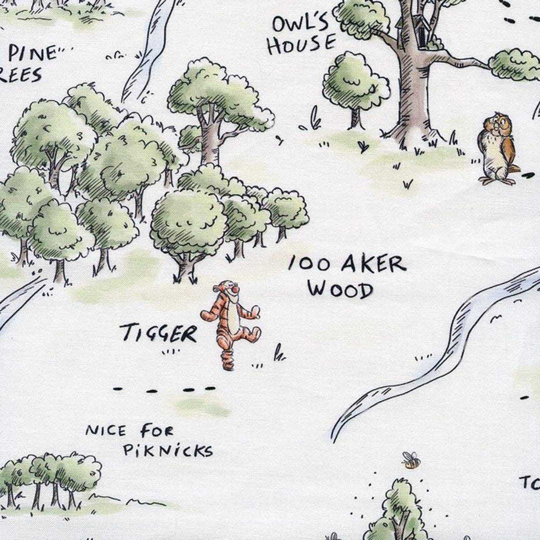 Winnie the Pooh 100 Akre Woods Character Map on White Cotton by Springs ...