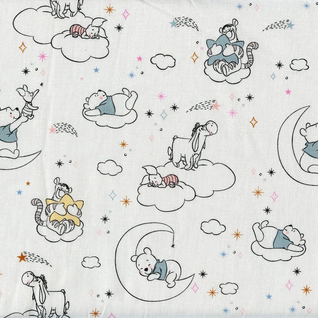 Winnie the Pooh Friends Bedtime on White Cotton Fabric by Springs ...