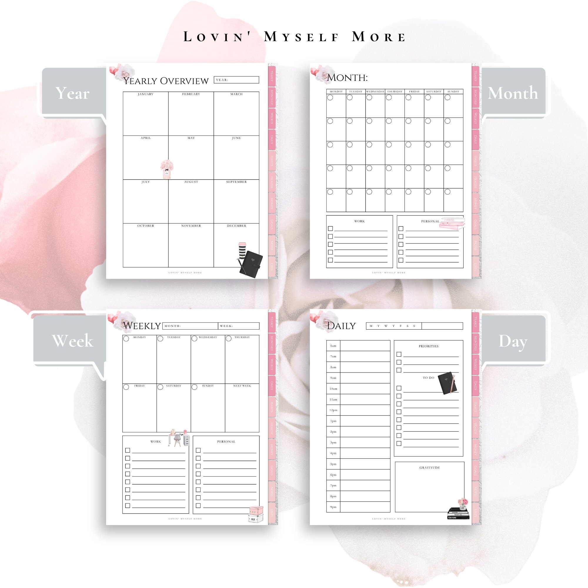 Digital Planner With Pink Girly Glam Theme for Goodnotes on iPad and ...