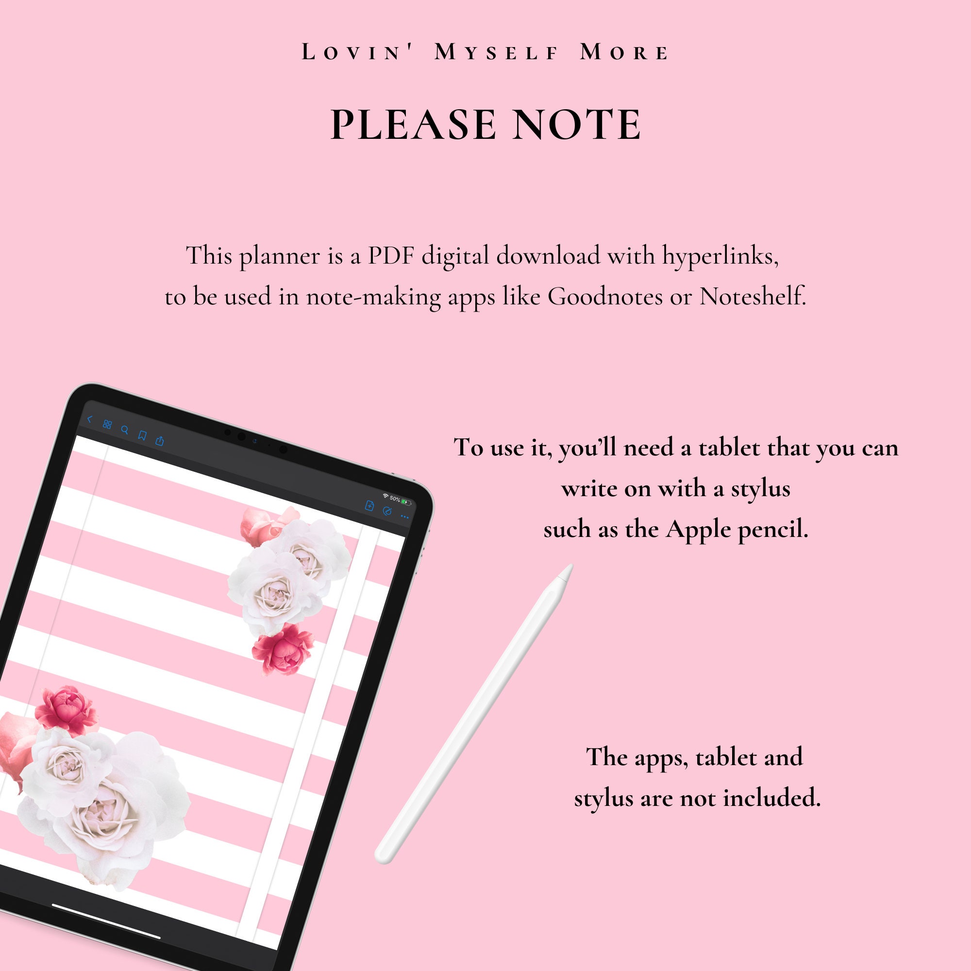 Digital Planner With Pink Girly Glam Theme for Goodnotes on iPad and ...
