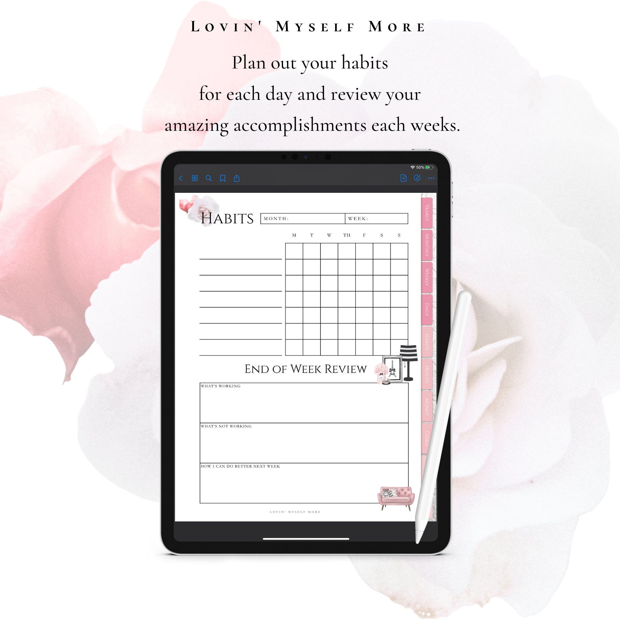 Digital Planner With Pink Girly Glam Theme for Goodnotes on iPad and ...