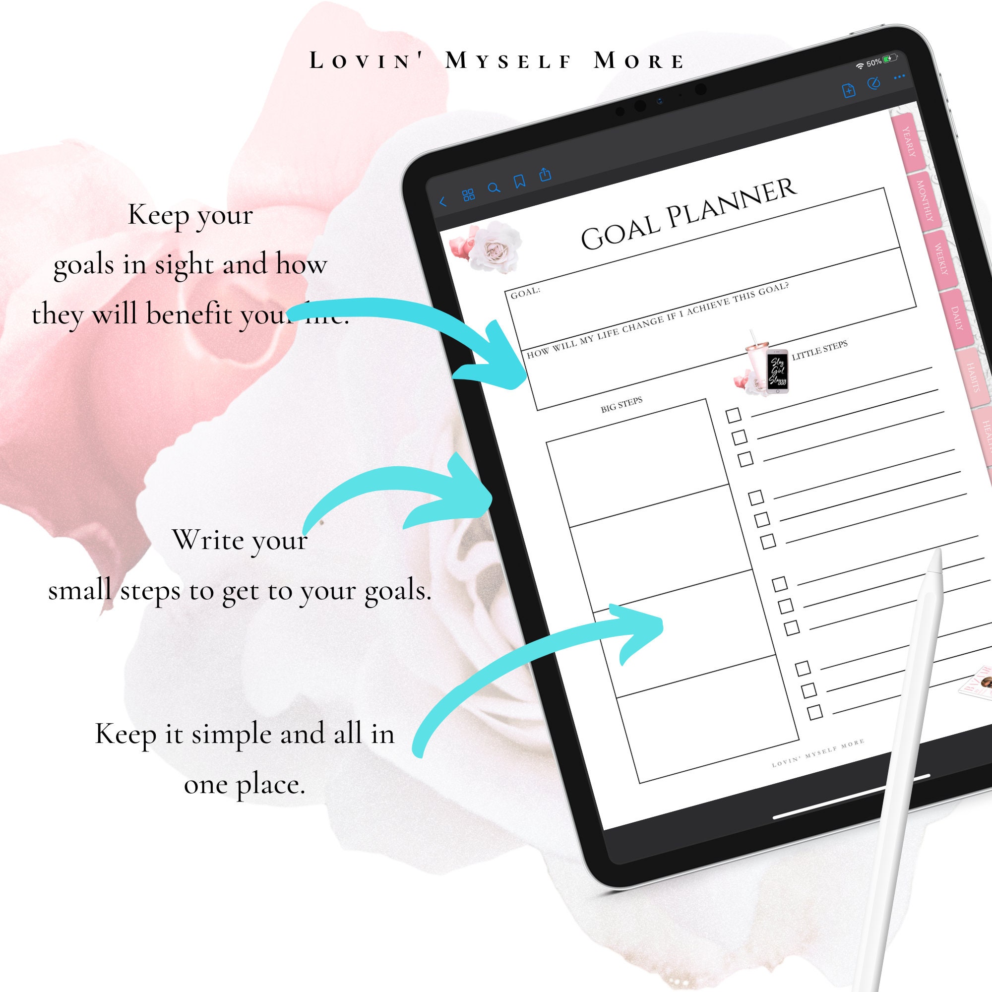Digital Planner With Pink Girly Glam Theme for Goodnotes on iPad and ...
