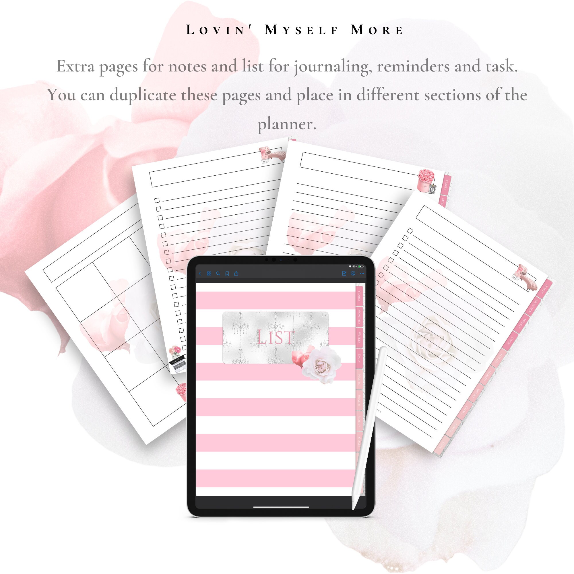 Digital Planner With Pink Girly Glam Theme for Goodnotes on iPad and ...
