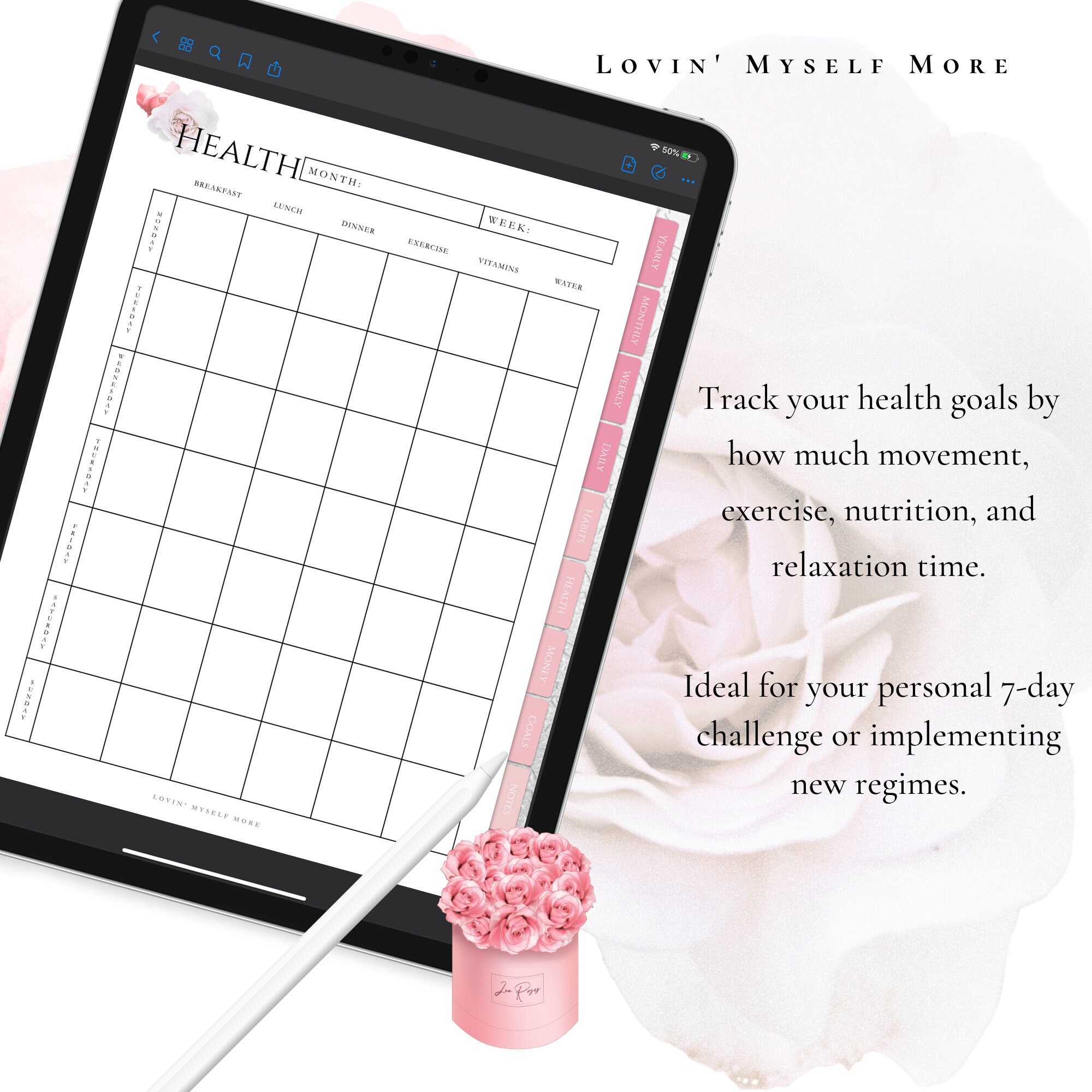 Digital Planner With Pink Girly Glam Theme for Goodnotes on iPad and ...