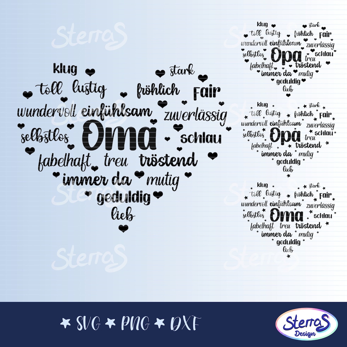 Plotterdatei Oma Opa SVG DXF PNG 4 Varianten Stern Herz - Etsy.de