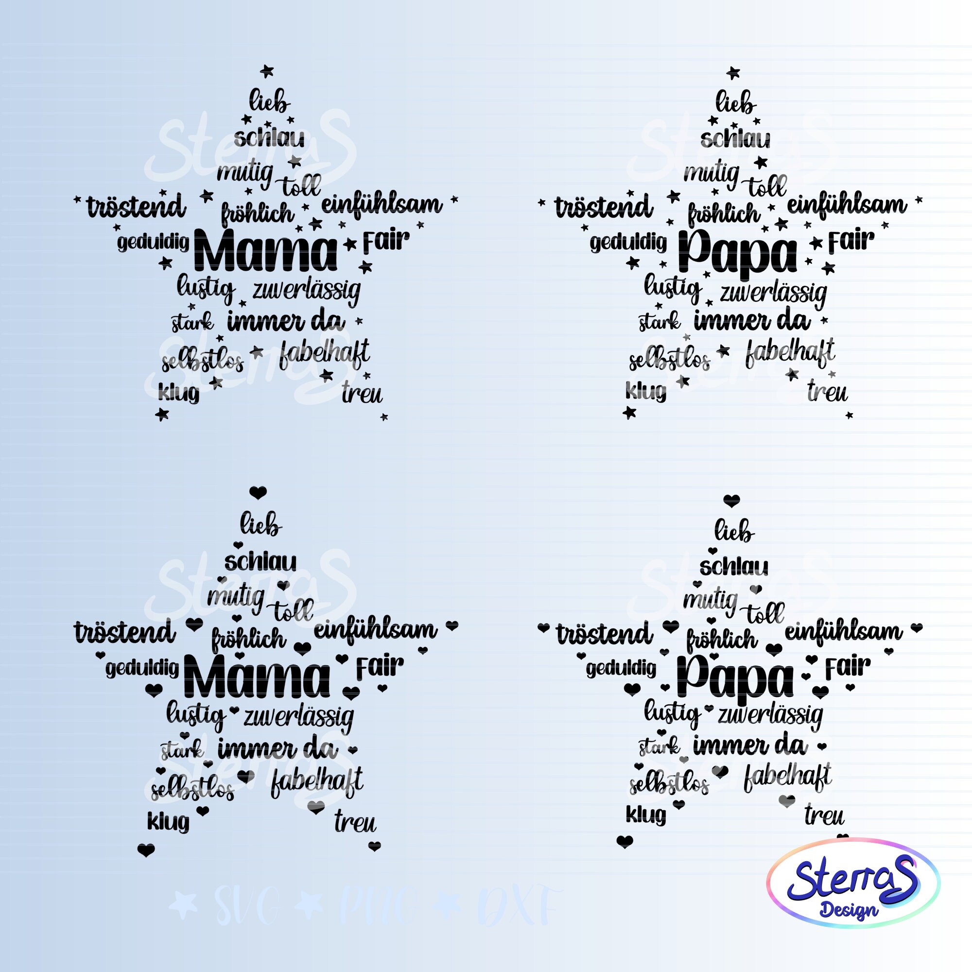 Plotterdatei Mama Papa, SVG DXF PNG, Muttertag Vatertag, sternfirm, Stern, Herz - Etsy.de